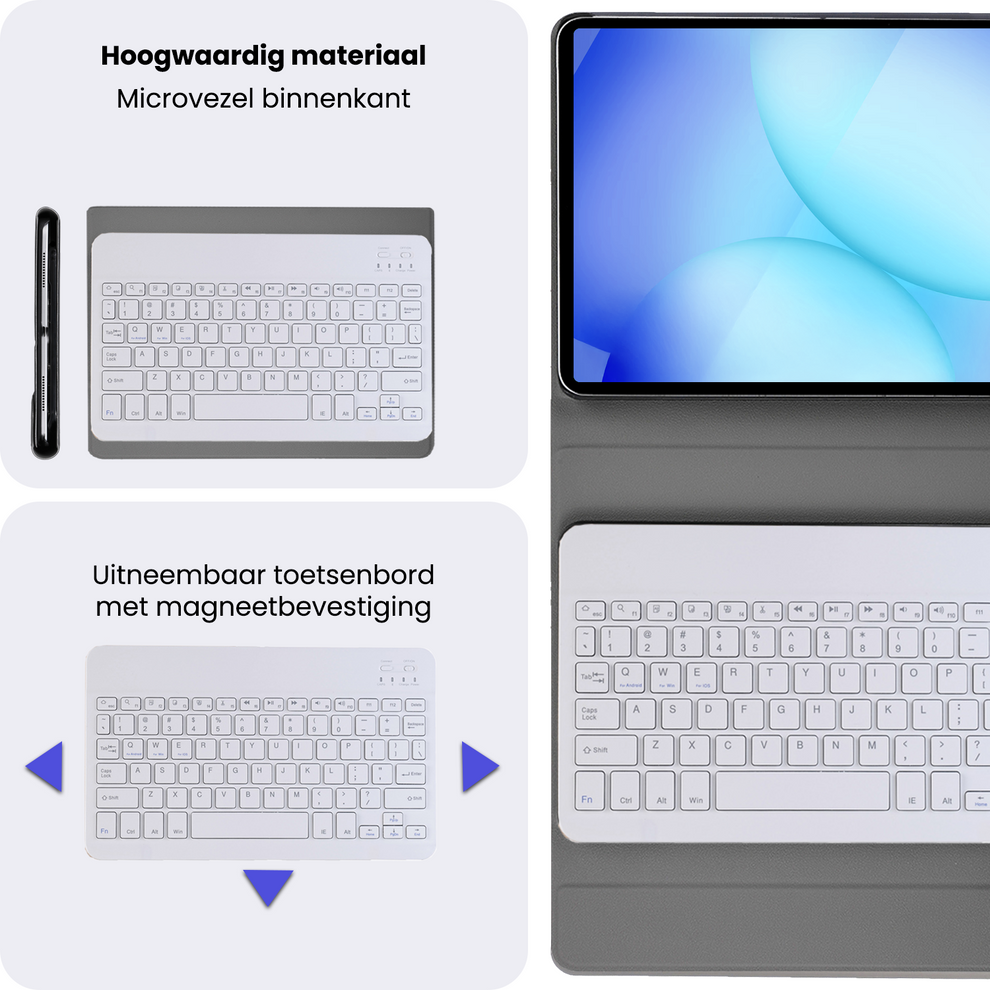 Samsung Galaxy Tab A11 Plus Toetsenbord Hoes met Uitneembaar toetsenbo